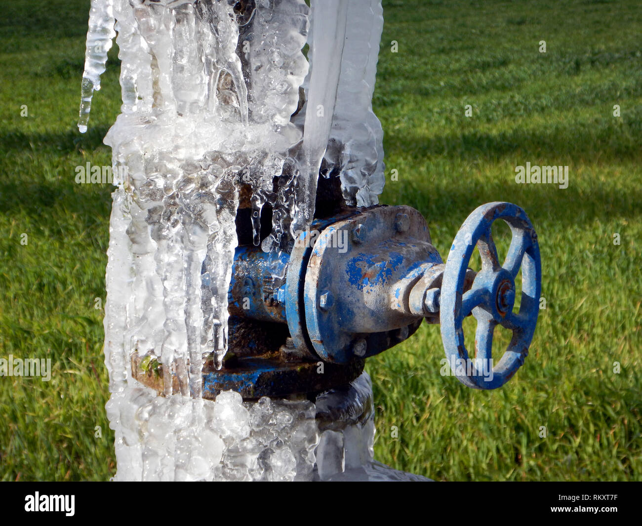 sudden frosts of harsh winter freeze countryside and block valves of ...