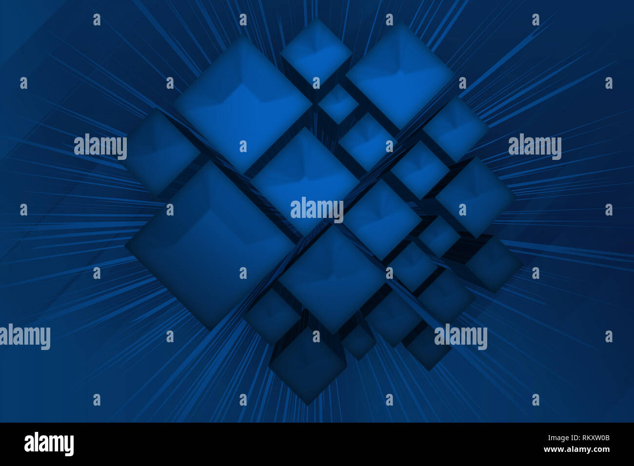 Abstract 3d illustration of blue boxes background, technological theme ...