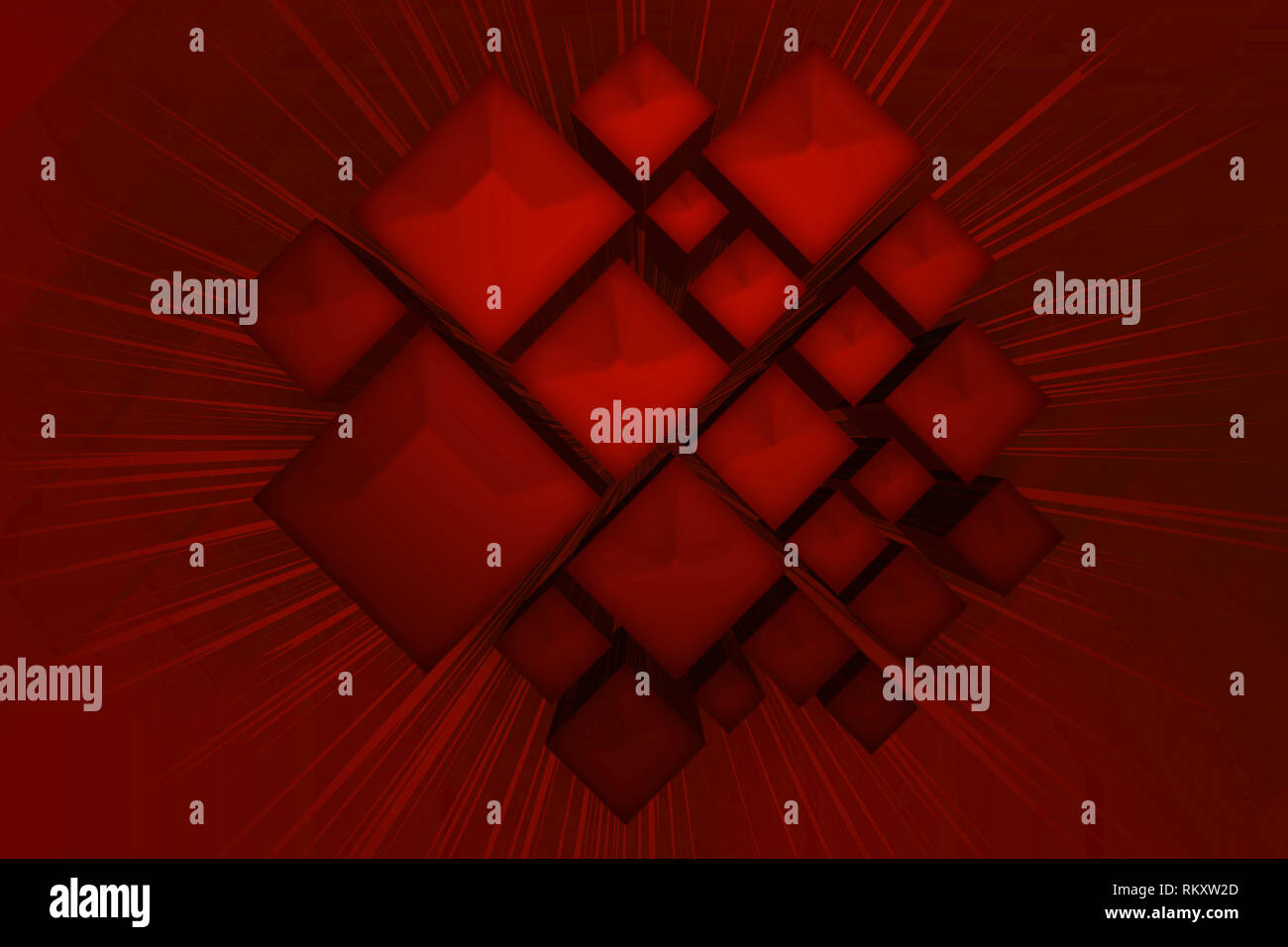 Abstract 3d illustration of red boxes background, technological theme ...