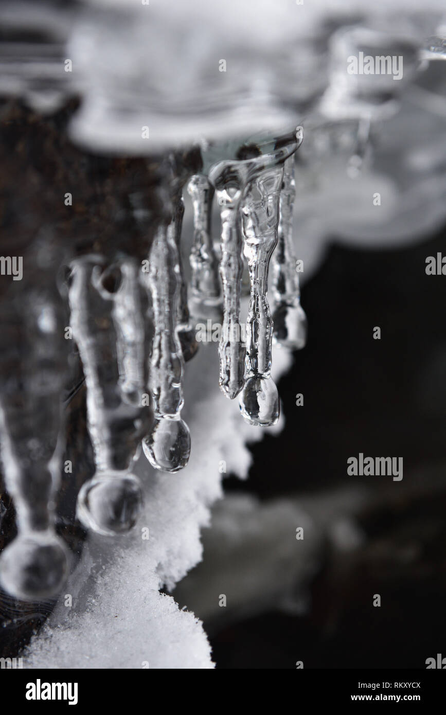 Spring melting of ice. Icicles gallery Stock Photo - Alamy