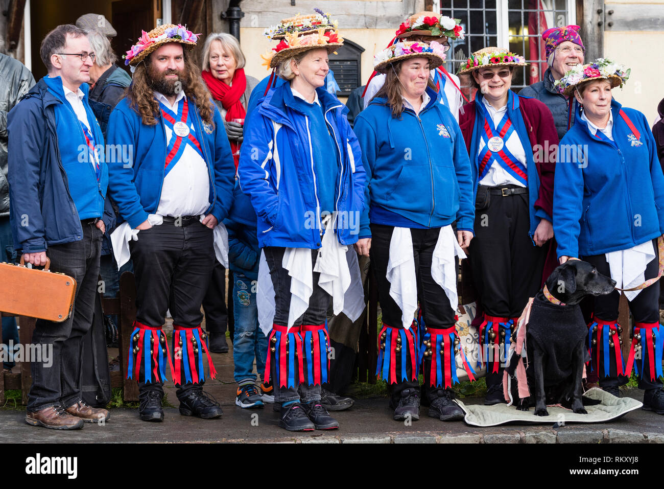 English morris dancers in traditional costume, including flowers and ...