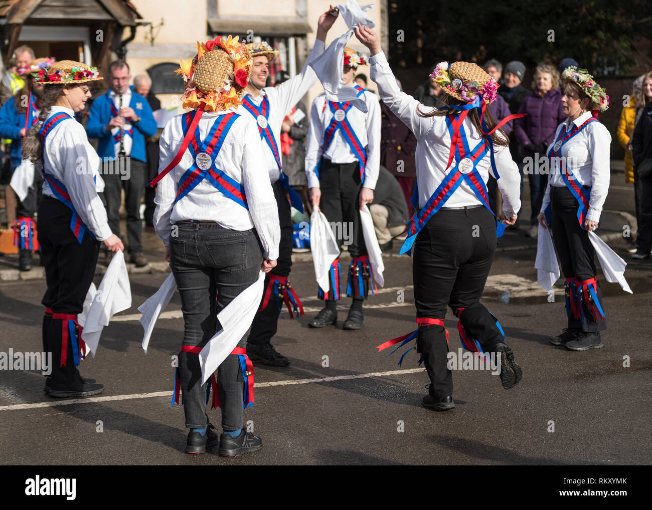English morris dancers in traditional costume, including flowers and ...