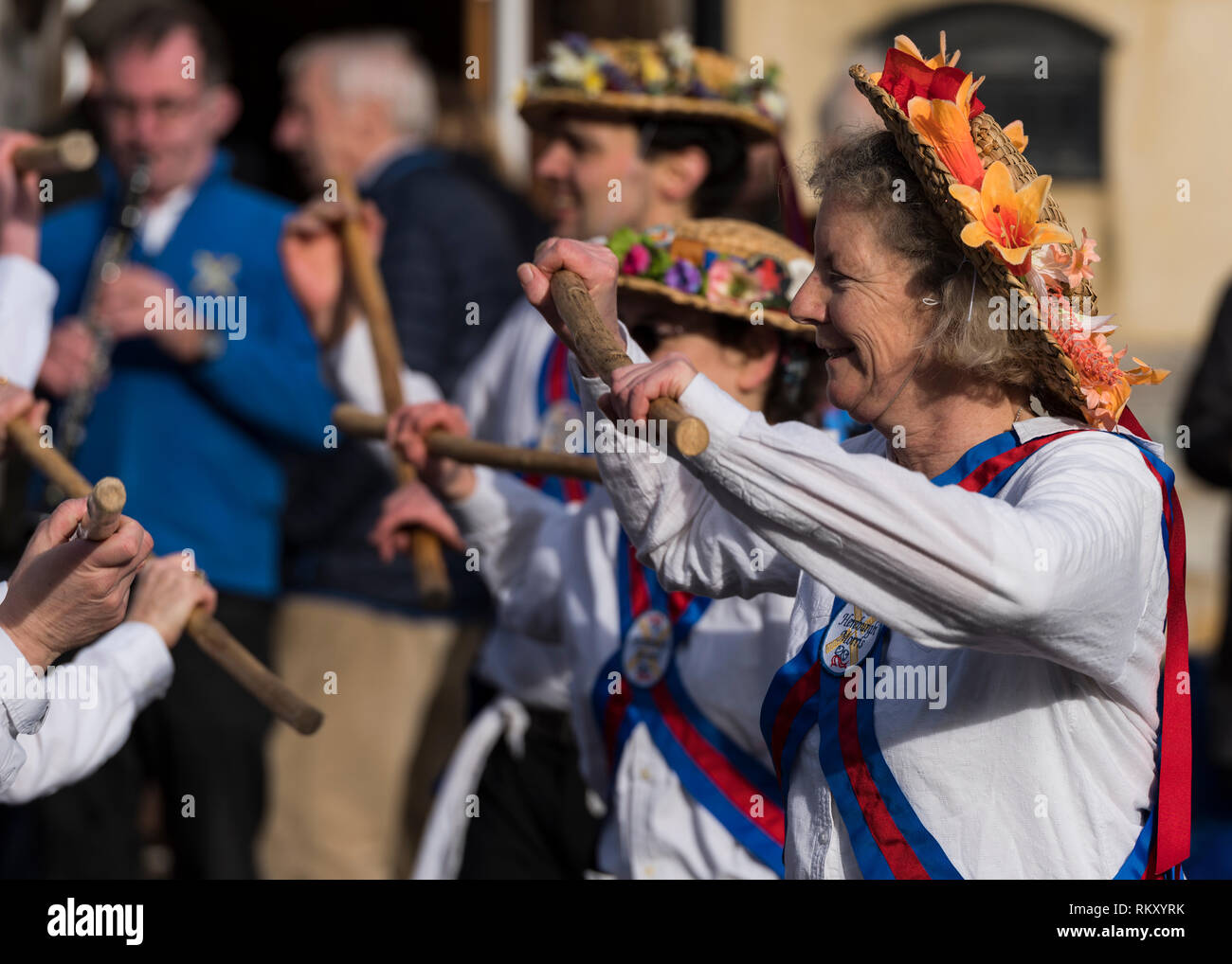 English morris dancers in traditional costume, including flowers and ...