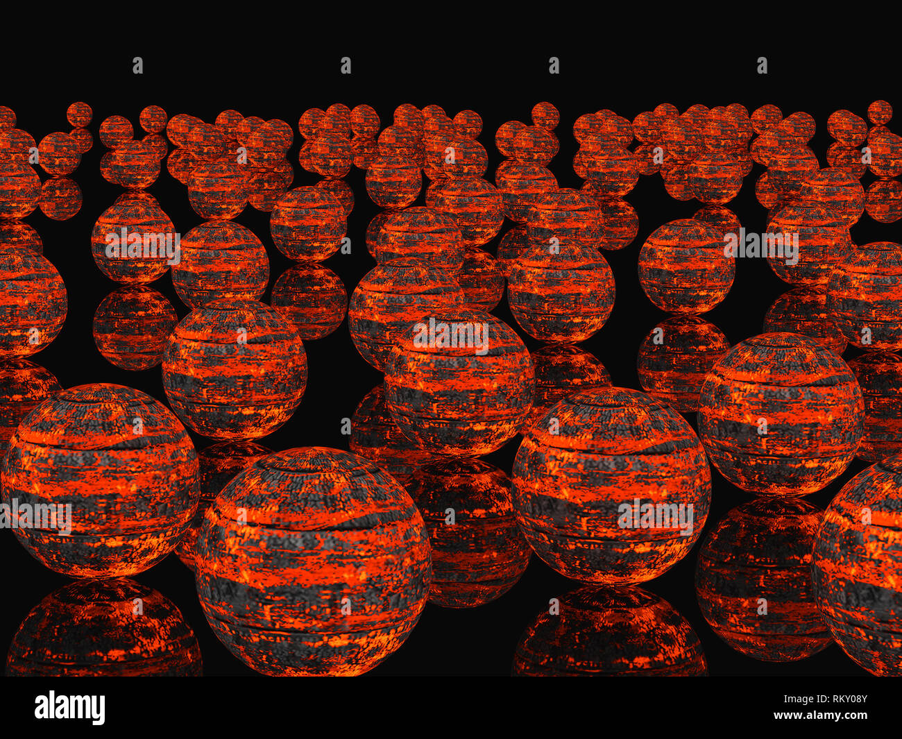 High resolution image fiery spheres. 3d illustration over black ...