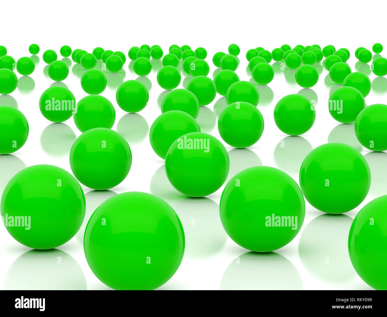 High resolution image green spheres. 3d illustration over white ...