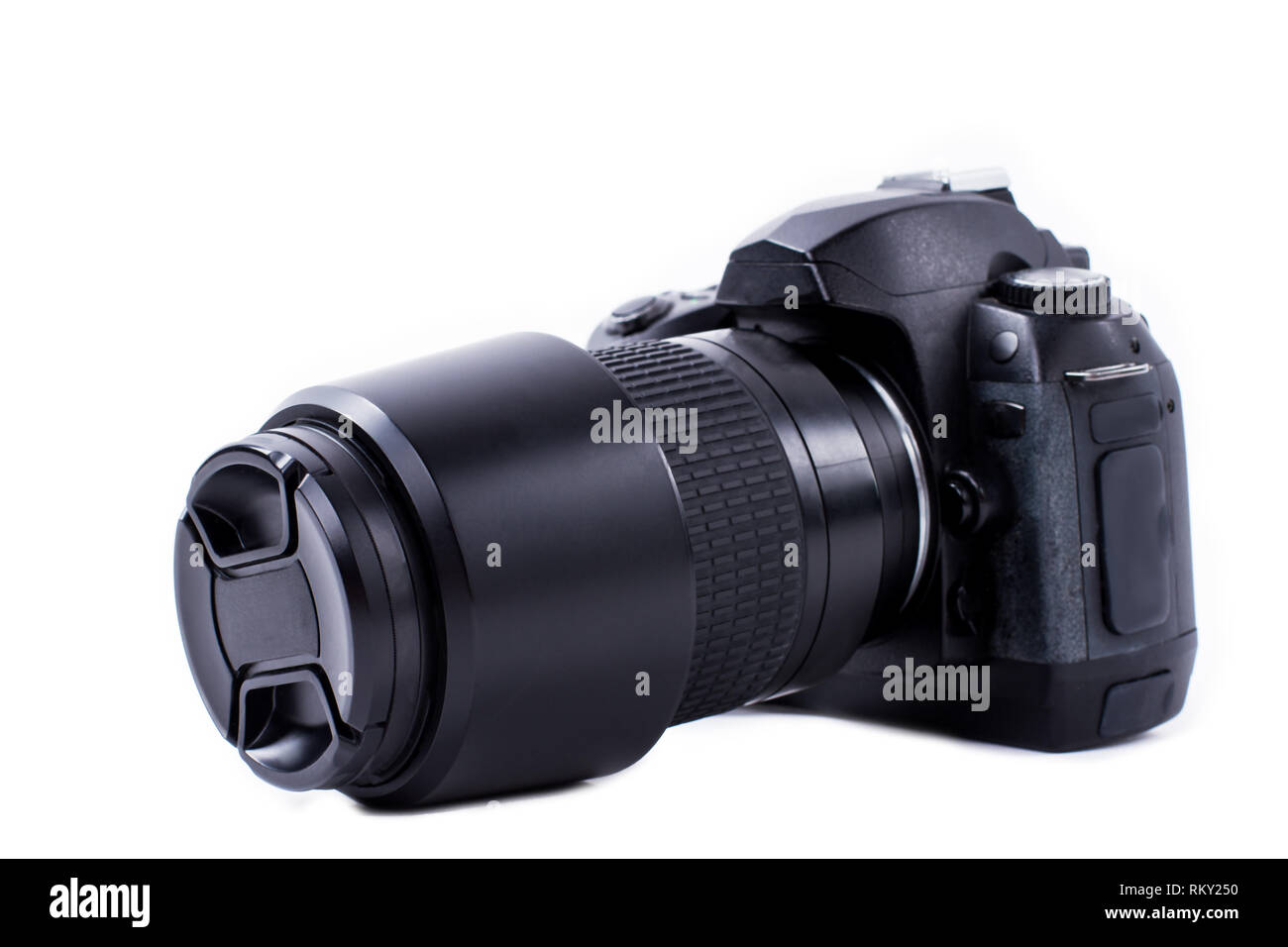 Professional photo camera isolated on white Stock Photo - Alamy