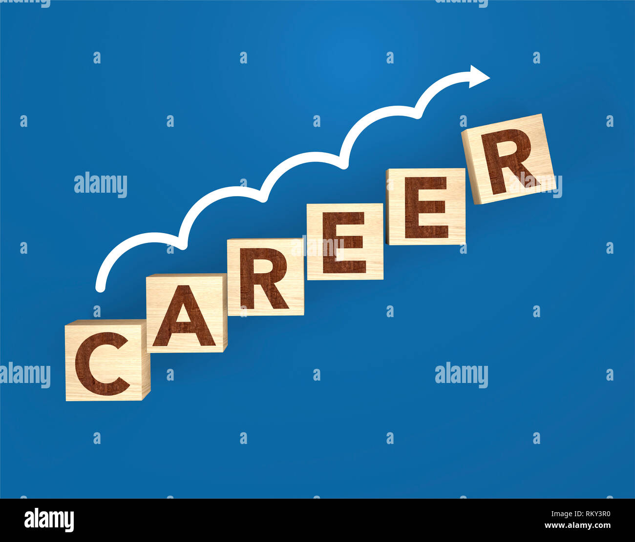 Wooden cube block on blue background with word career. Business career ...