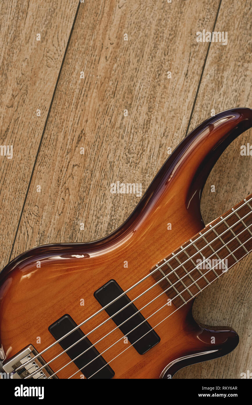 Get to know your instrument. Close up view of the electric guitar body ...