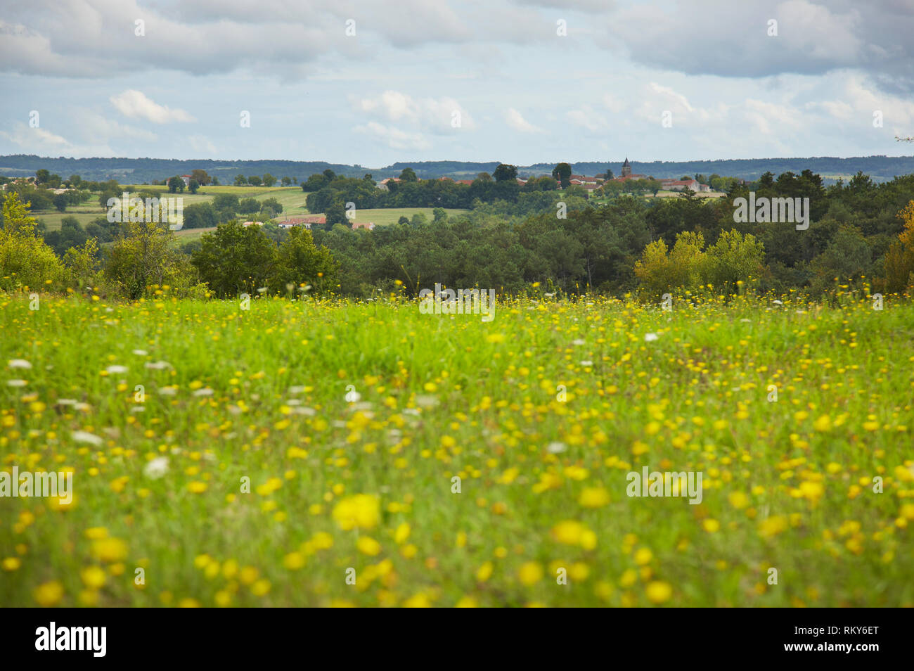 View of French Village from field of Wild Flowers Stock Photo - Alamy