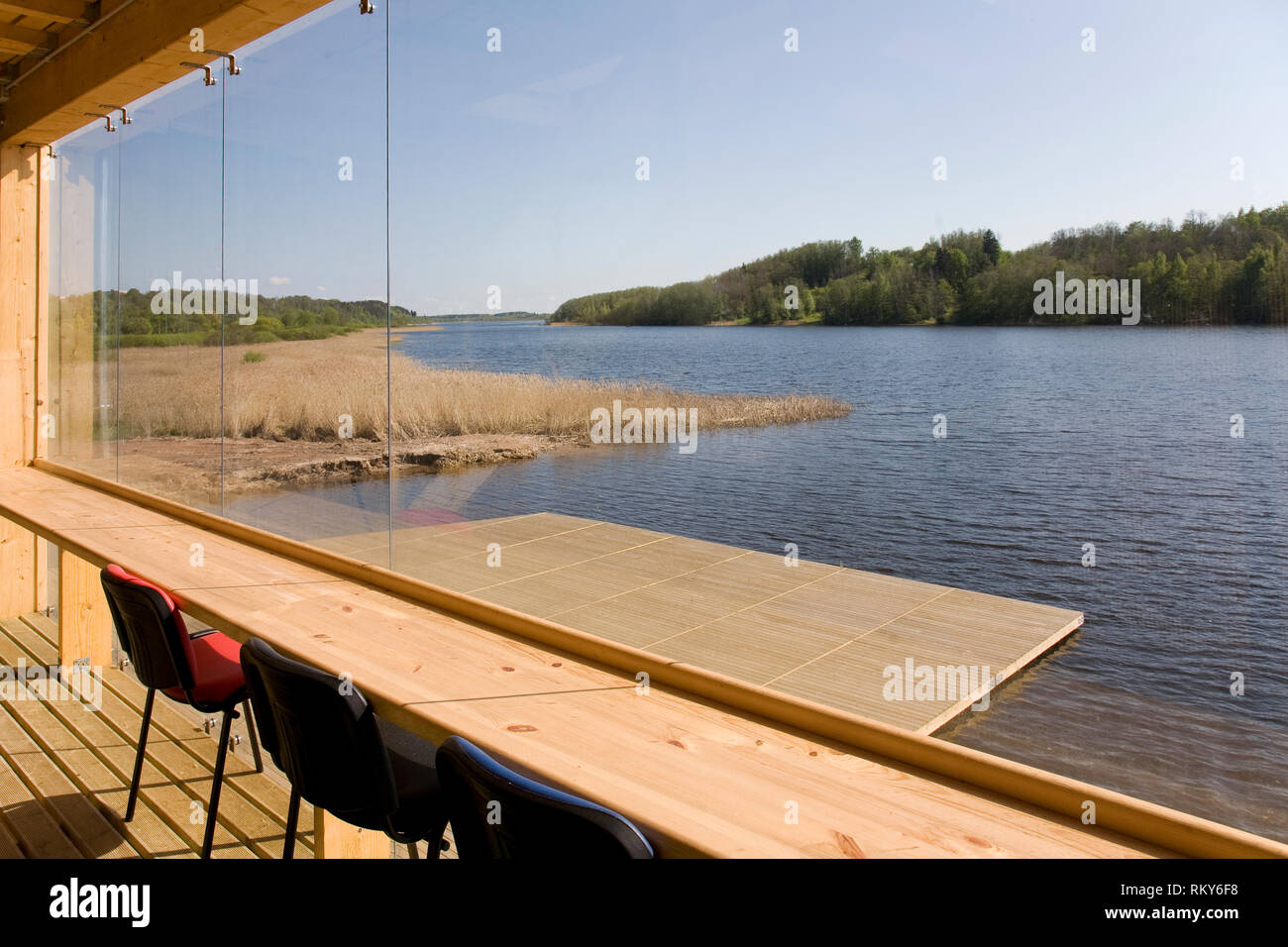 Lakeside Building And Dock Stock Photo - Alamy