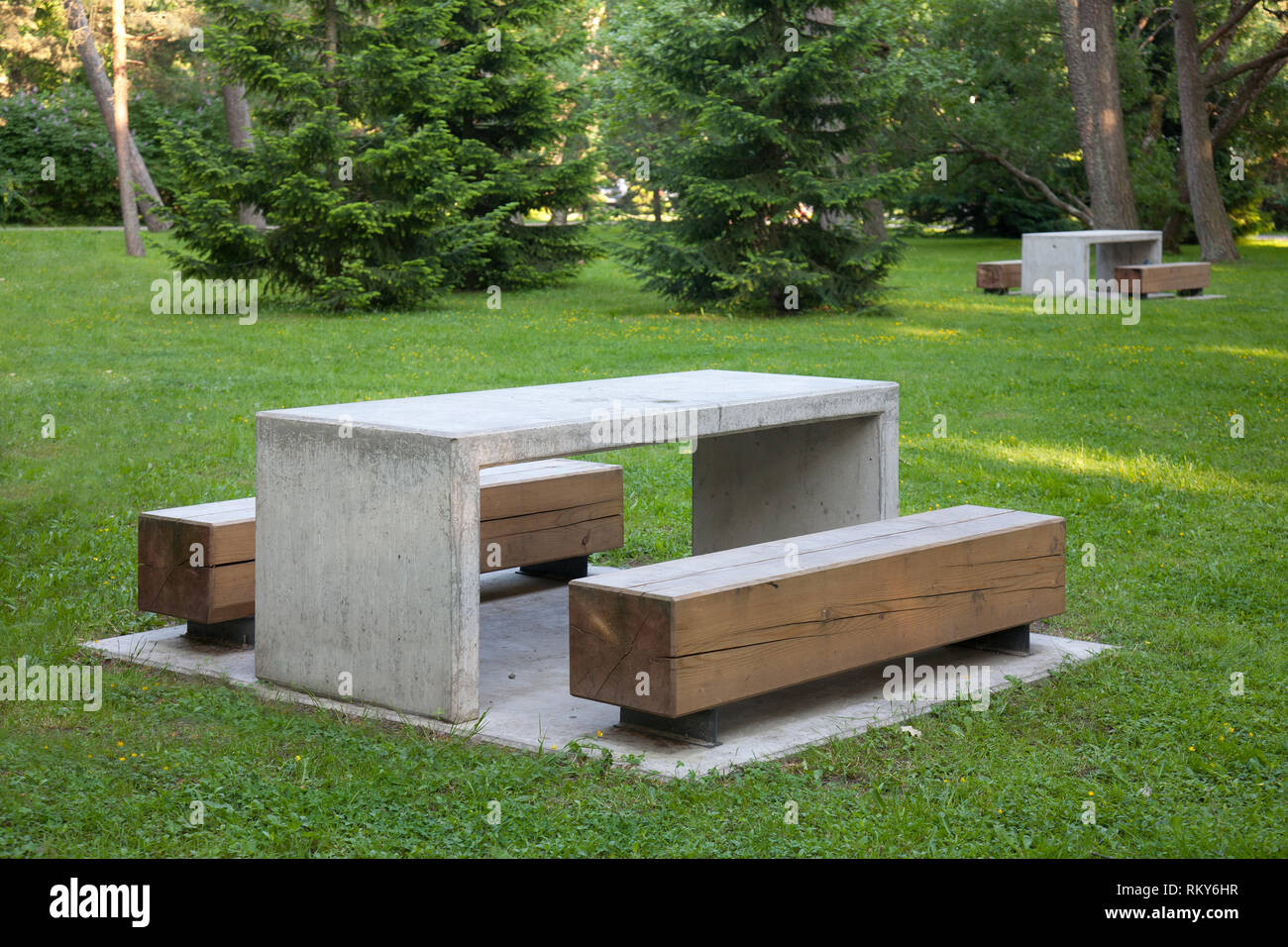 Simple Park Benches and Tables Stock Photo - Alamy