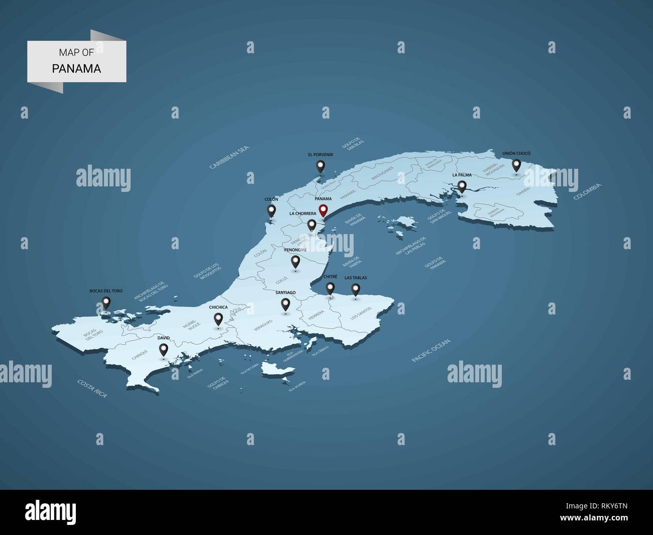 Isometric 3D Panama map, vector illustration with cities, borders ...