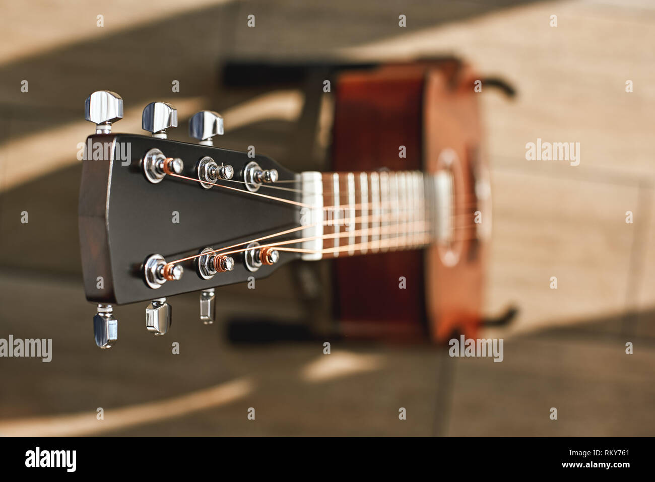 Beauty of musical instrument. Creative top view photo of the brown ...