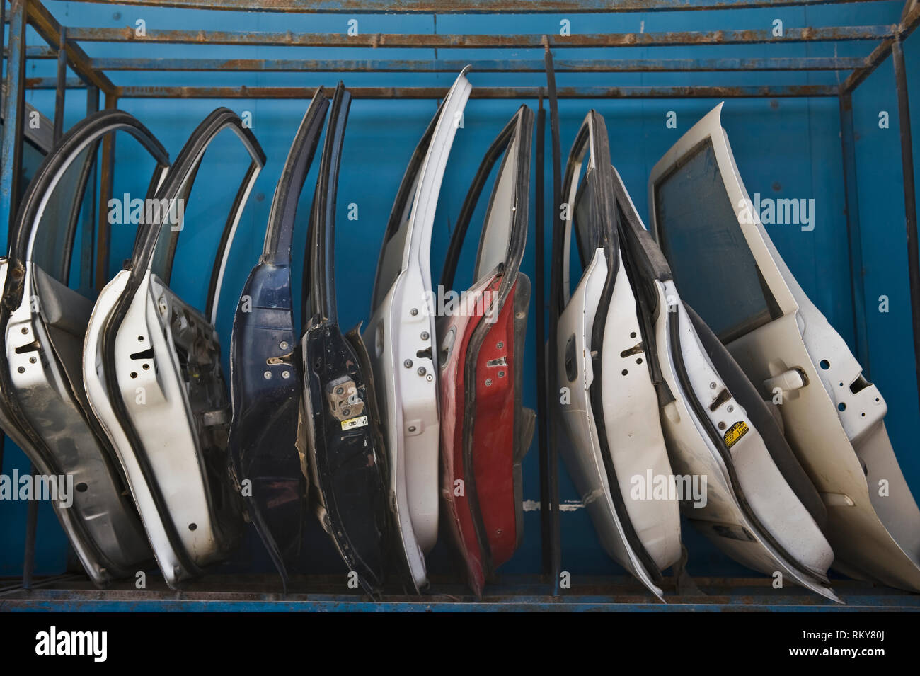 Row of Dismantled Car Doors Stock Photo - Alamy