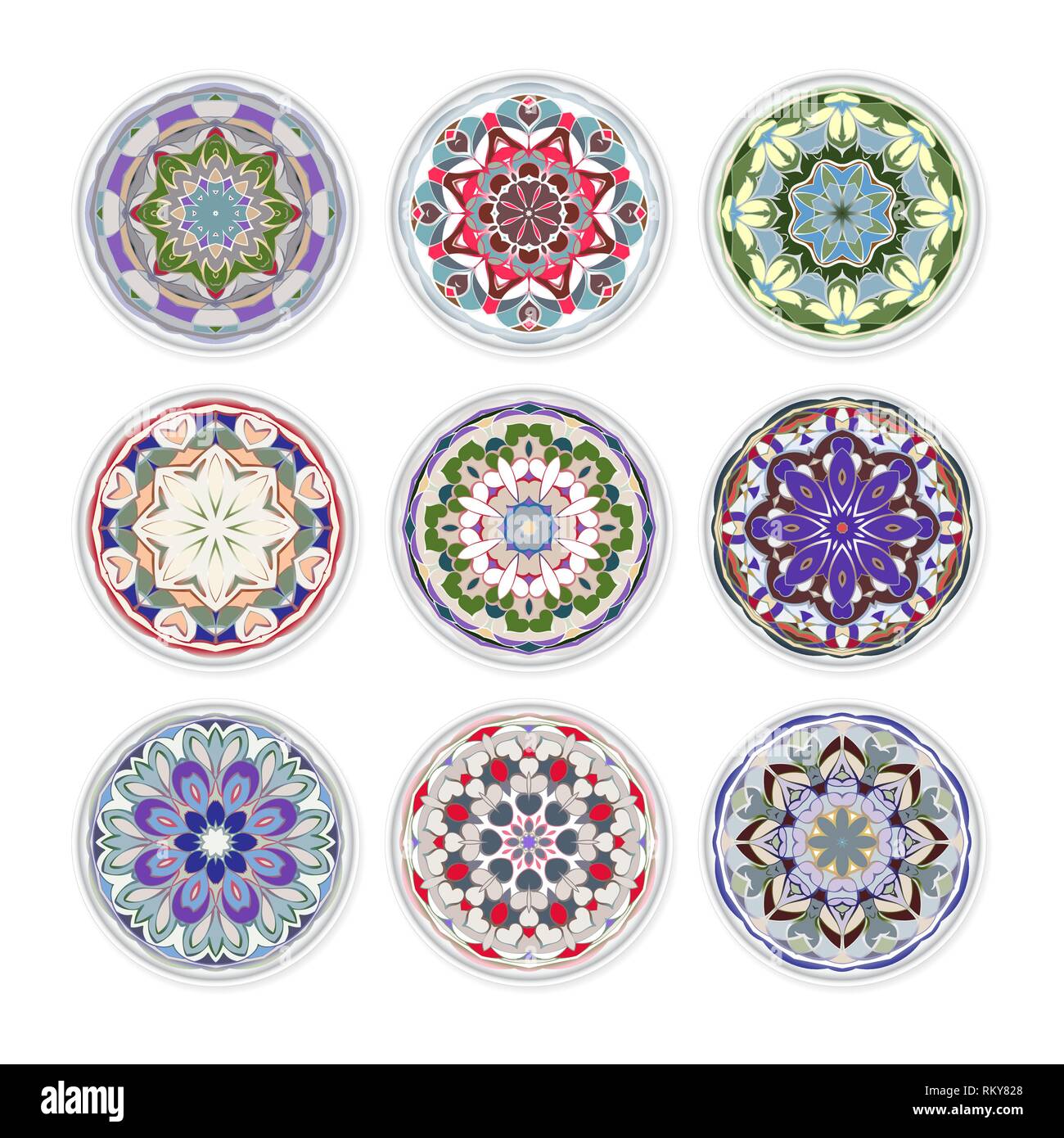 Set of decorative plates with pattern in Oriental style. A circular ...