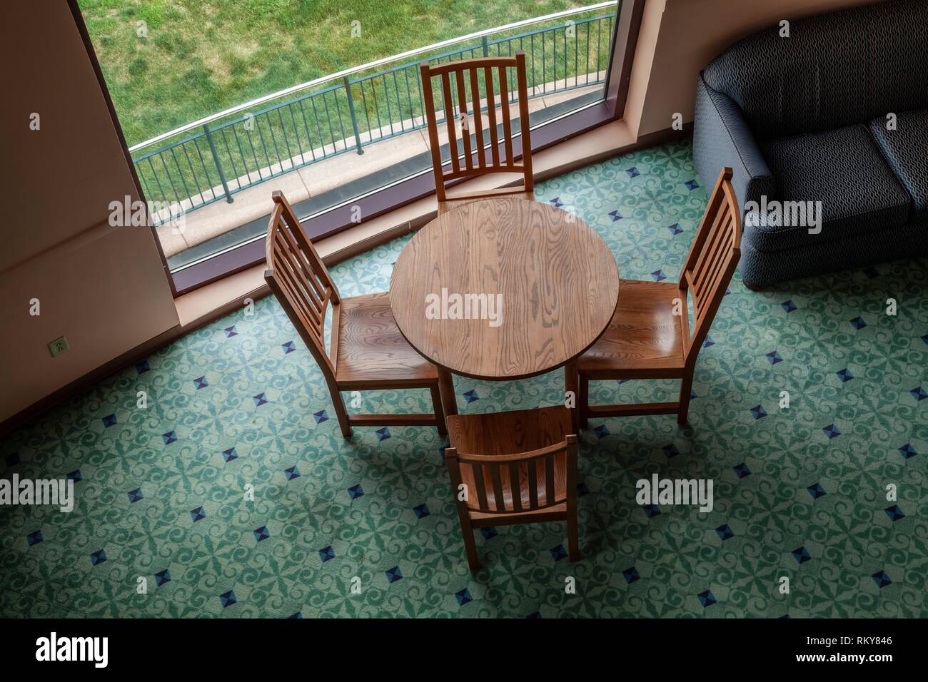 Empty table, chairs, and sofa in a college student lounge Stock Photo ...