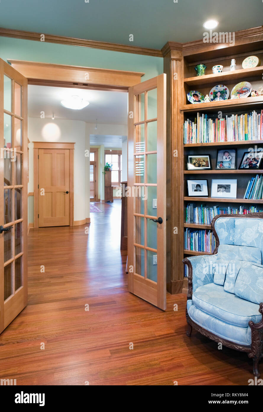 Open French Doors and Home Library Stock Photo - Alamy