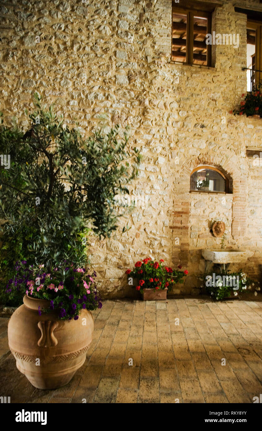 Courtyard and Stone House Exterior Stock Photo - Alamy
