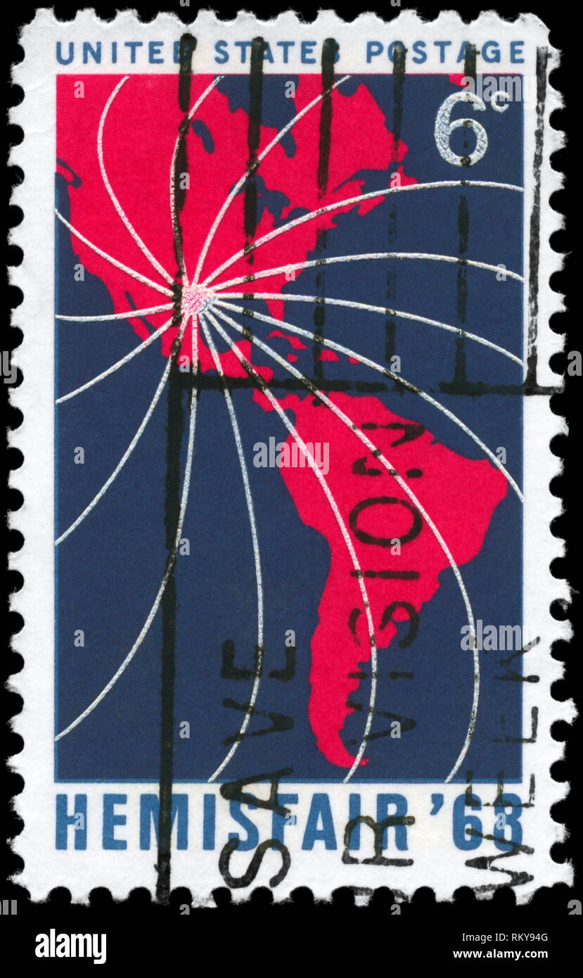 USA - CIRCA 1968: A Stamp printed in USA shows the Map of North & South ...