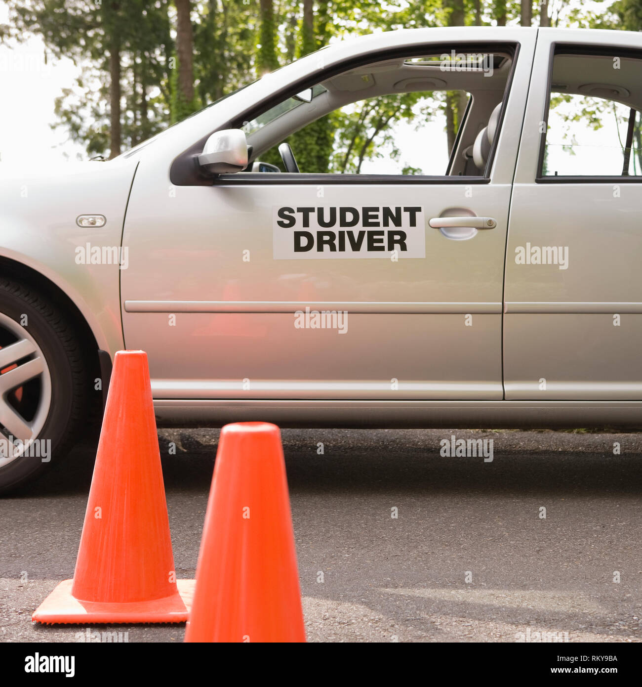 Student Driver Car and Traffic Cones Stock Photo - Alamy