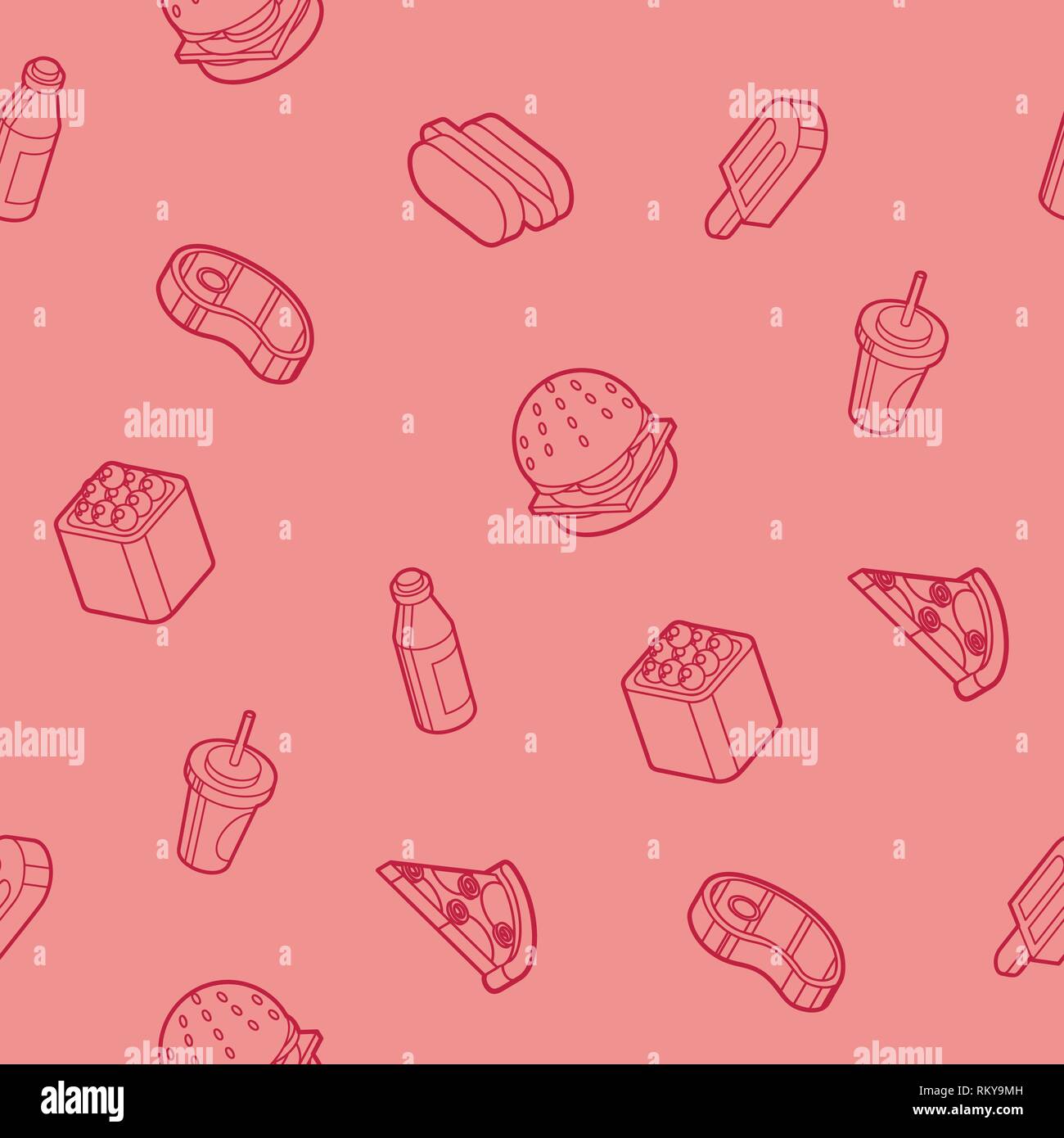 Fast food outline isometric pattern. Vector illustration, EPS 10 Stock ...