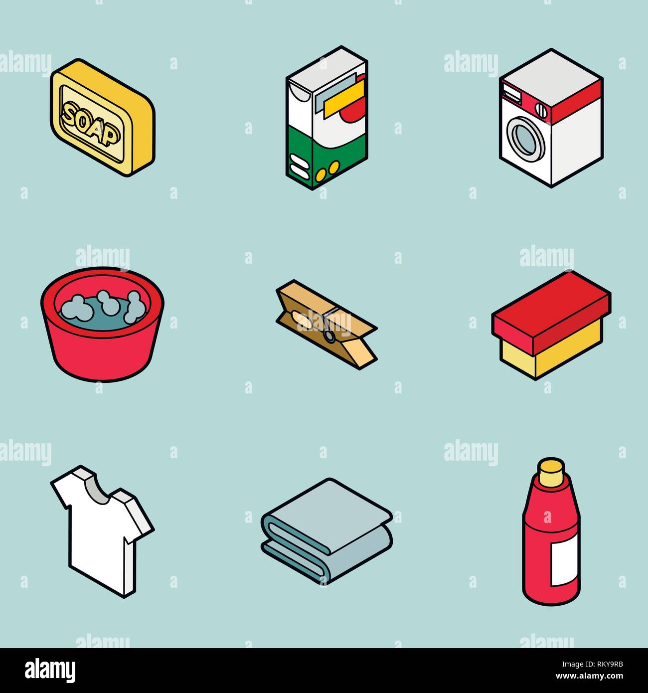 Laundry flat outline isometric icons. Vector illustration, EPS 10 Stock ...