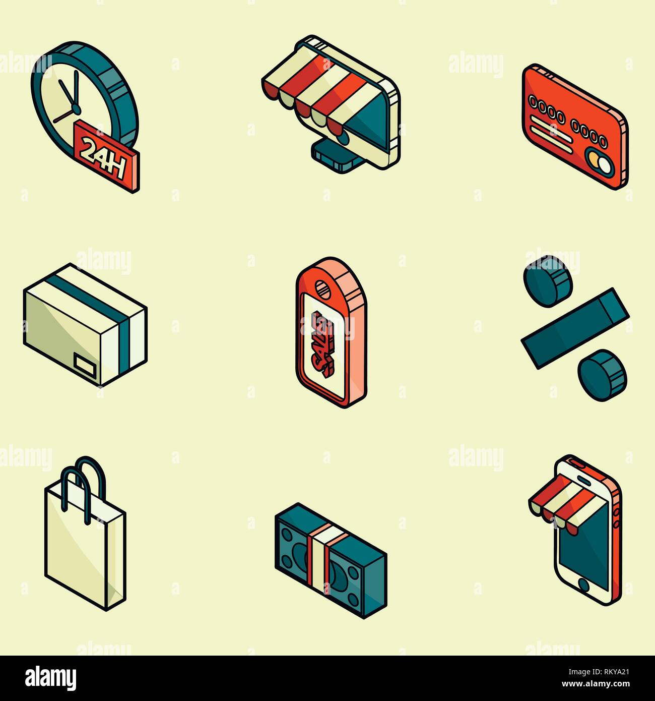 Shopping color outline isometric icons. Vector illustration, EPS 10 ...