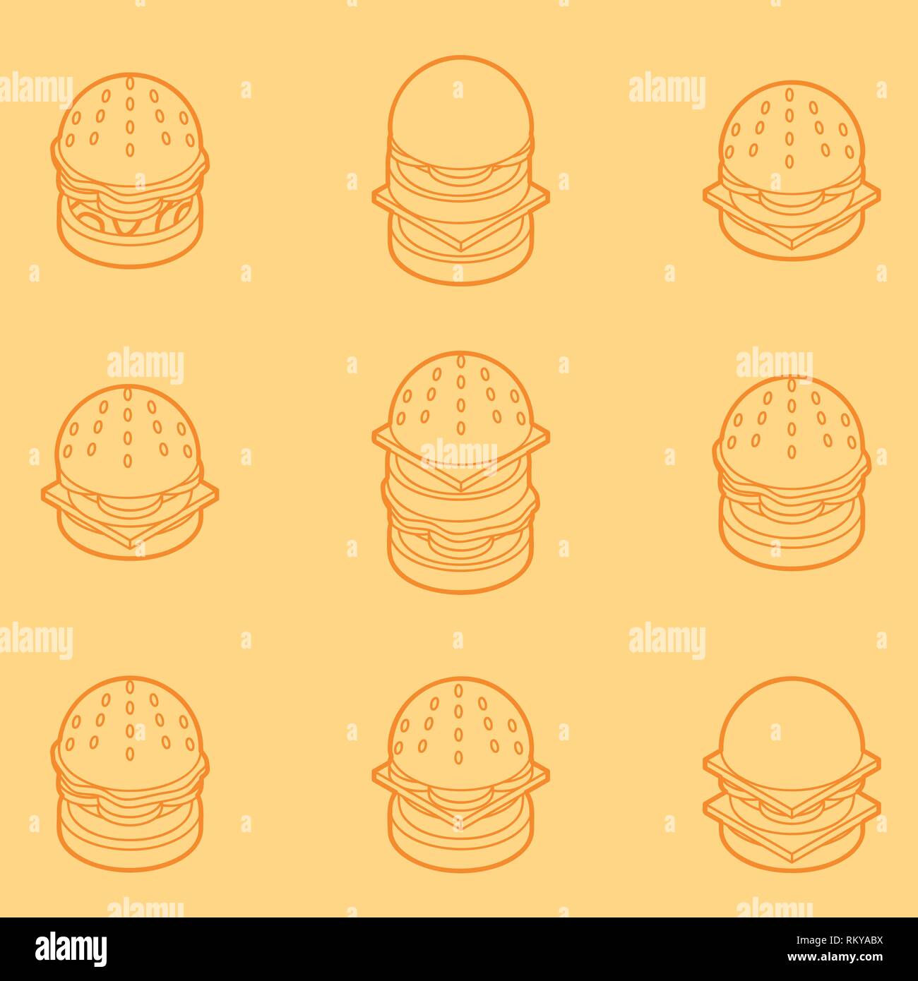 Burgers color outline isometric icons. Fast food design icons set Stock ...