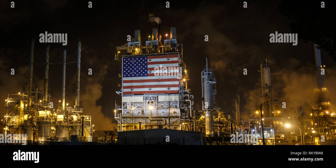 Oil refinery night american flag hi-res stock photography and images ...