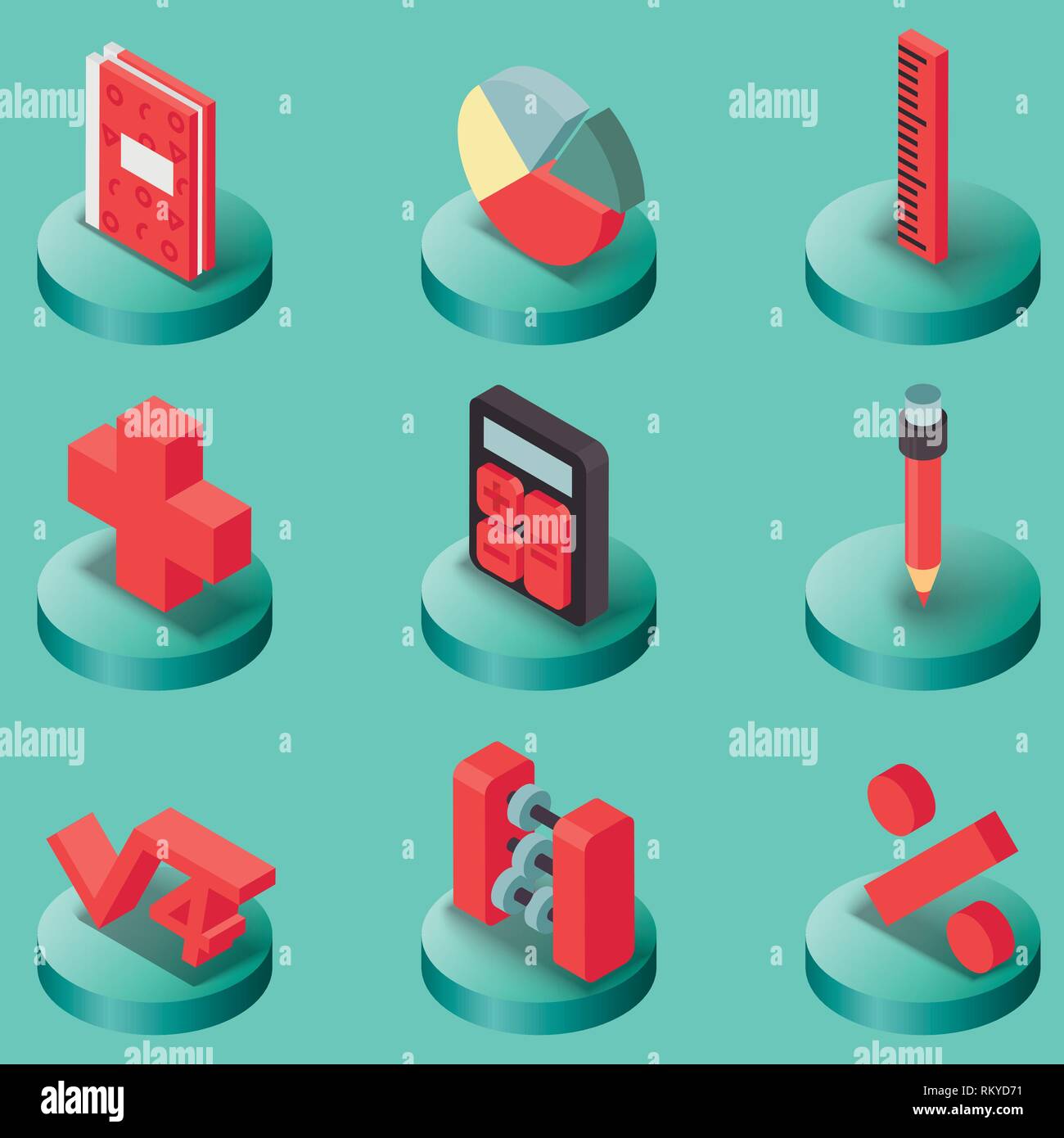 Algebra color isometric icons . Mathematical science. Education and ...