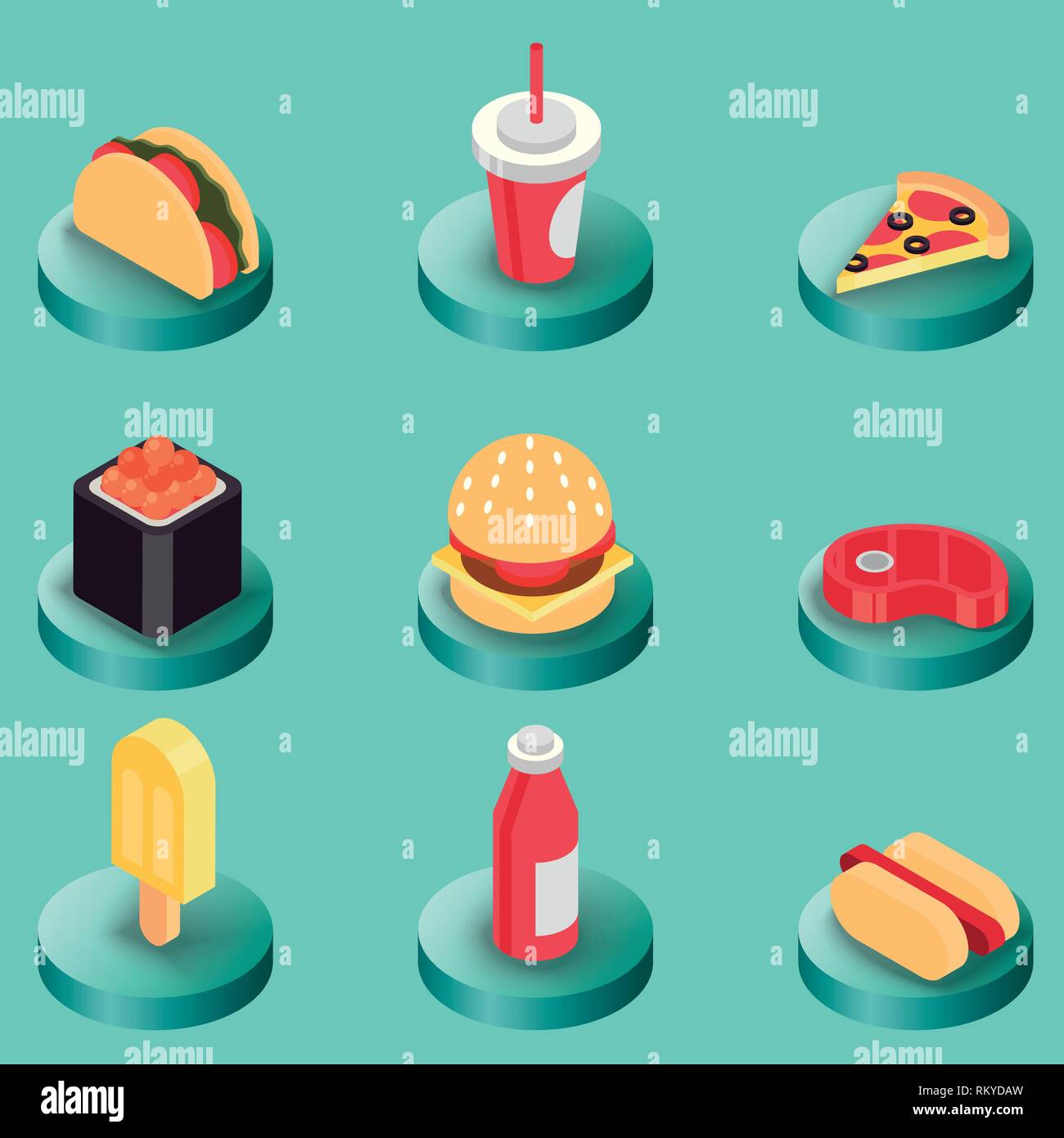 Fast food color isometric icons. Vector illustration, EPS 10 Stock ...