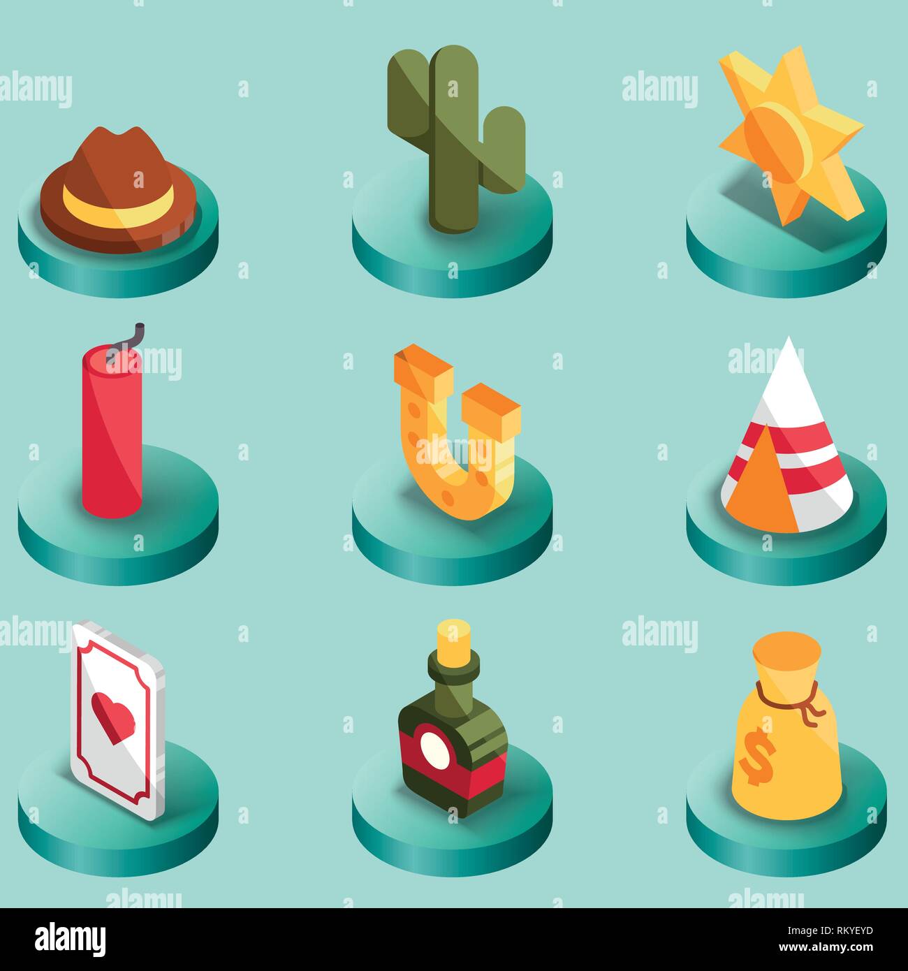 Wild west color isometric icons. American Frontier. Vector illustration ...