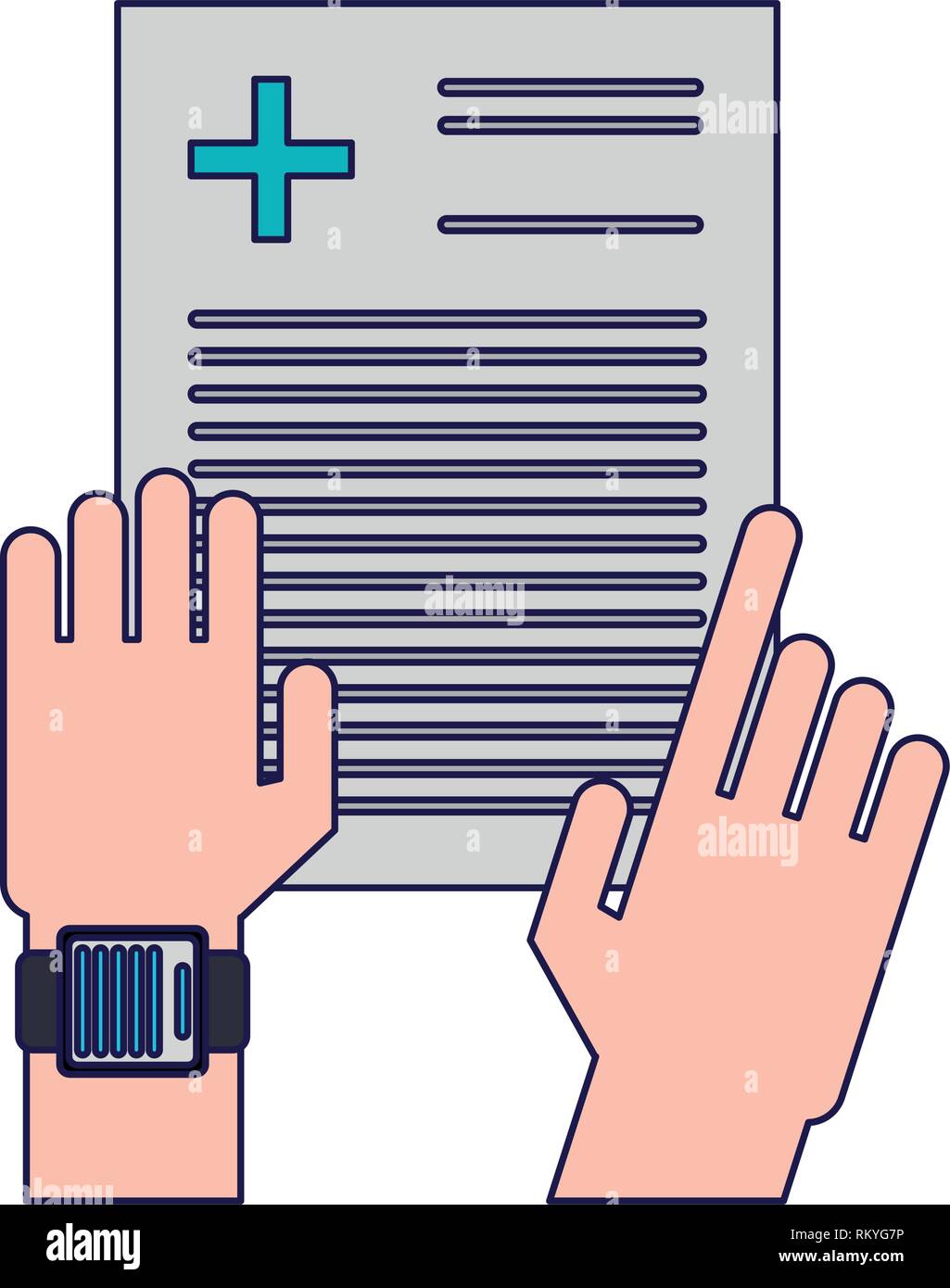 doctor hands checking medical report blue lines Stock Vector Image ...