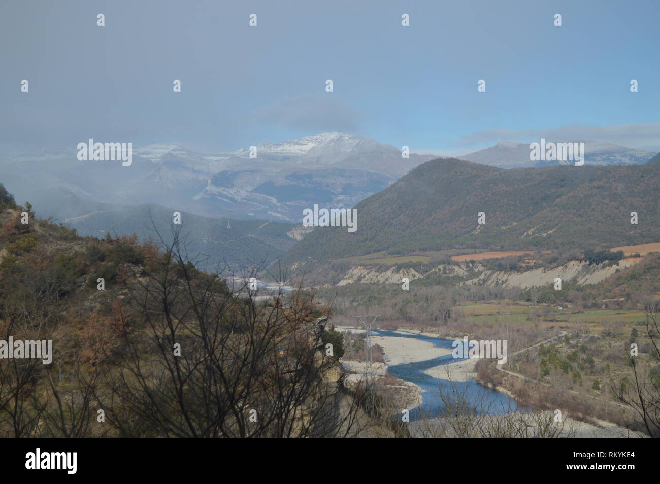 Cinca River In Its Pass By Ainsa It is born in the Marbore Glacier in ...