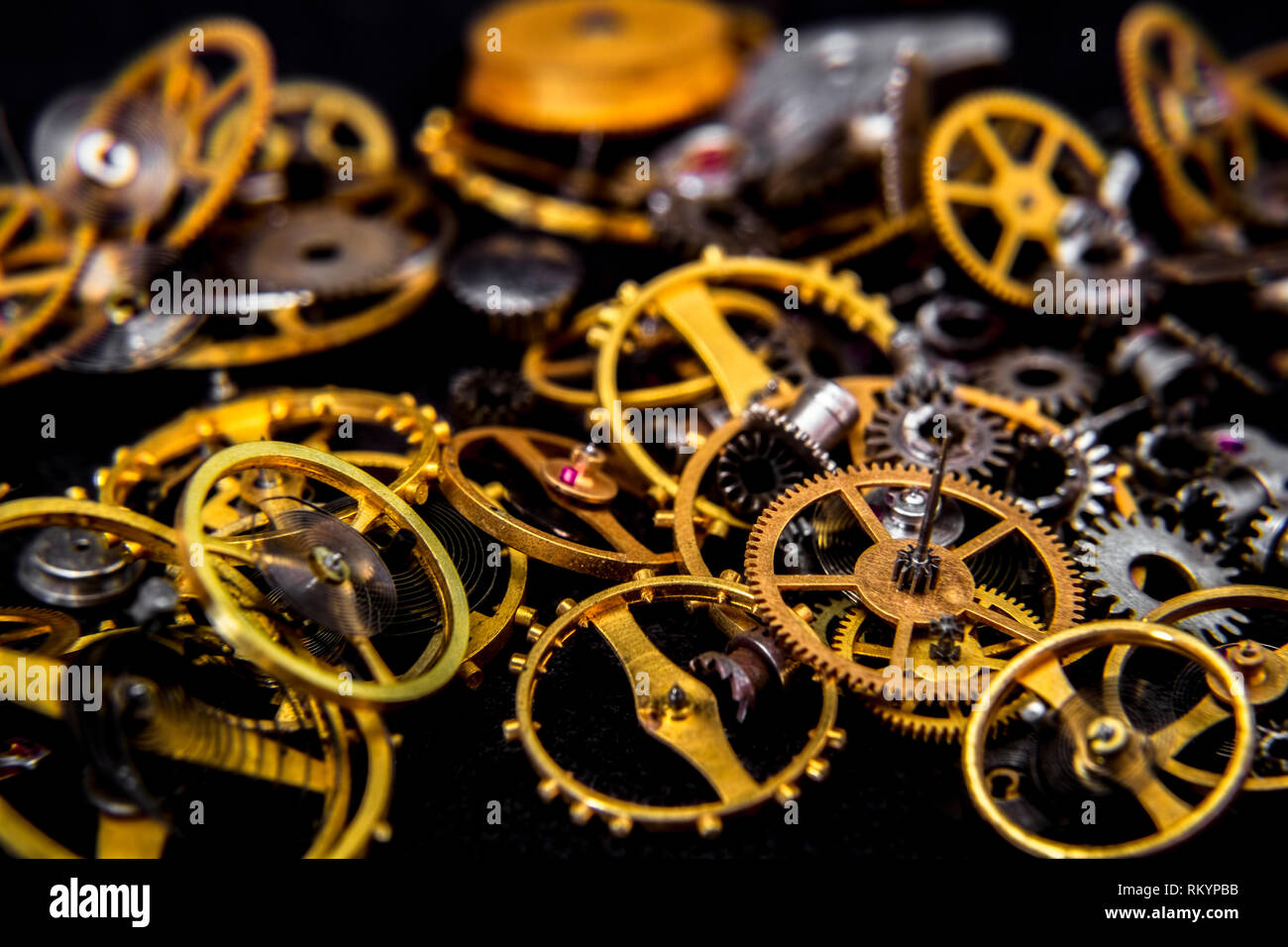 Vintage cogs gears wheels collection set on black background Stock ...