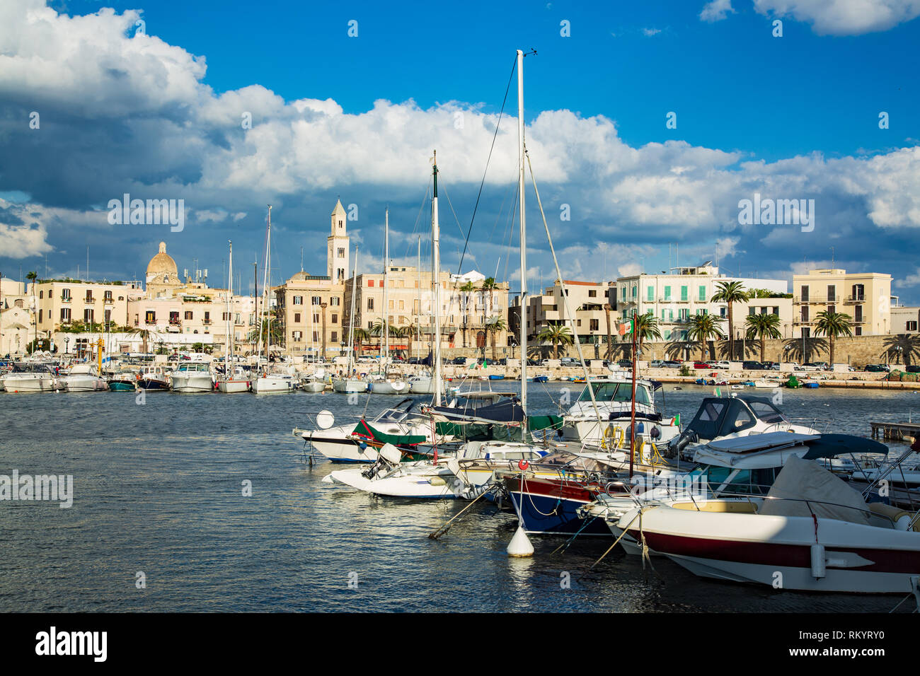 View of a nice fishing harbor and marina in Bari, Puglia region, Italy ...