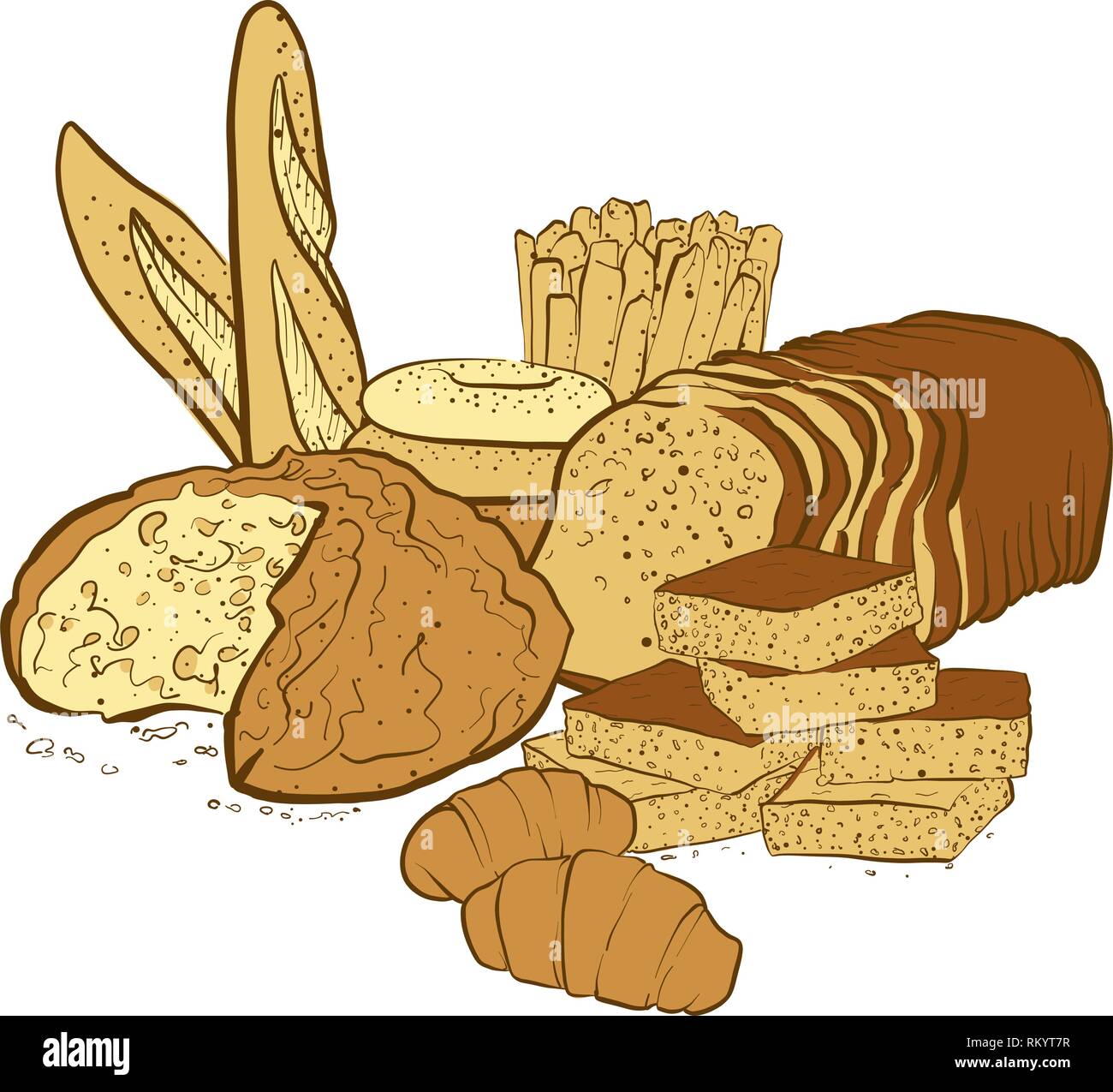 bakery basket products, hand-drawn vector illustration Stock Vector ...