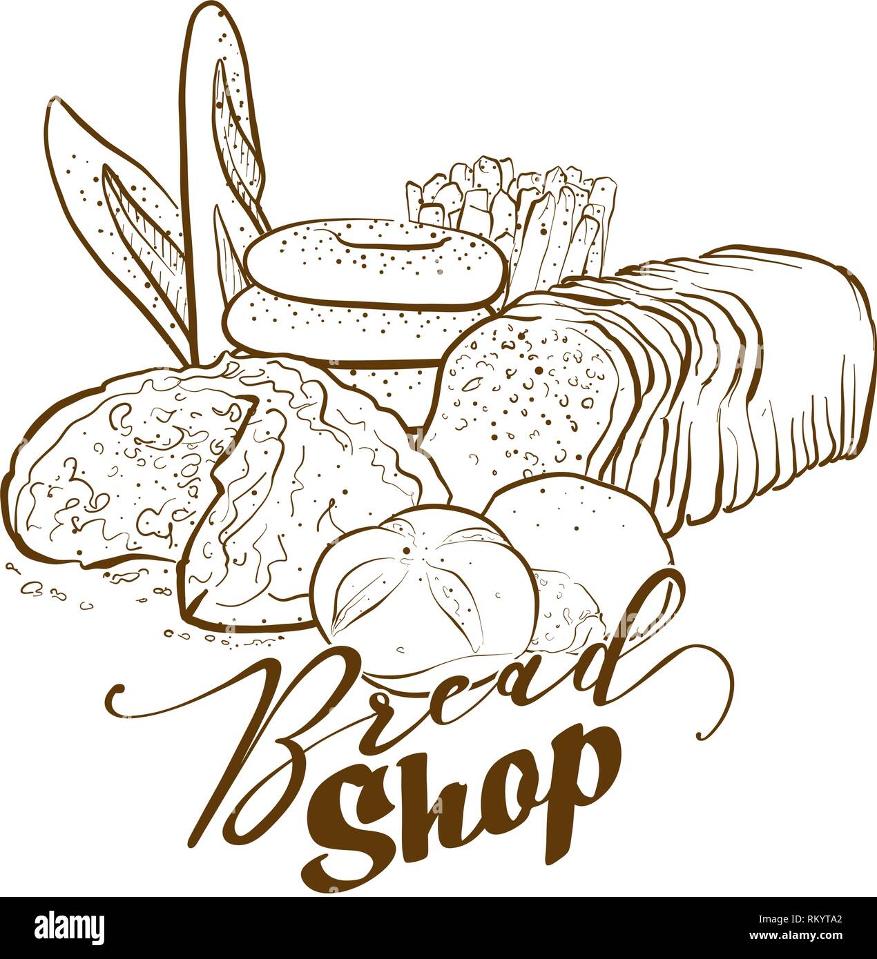 Hand-drawn backery composition, outline composition Stock Vector Image ...