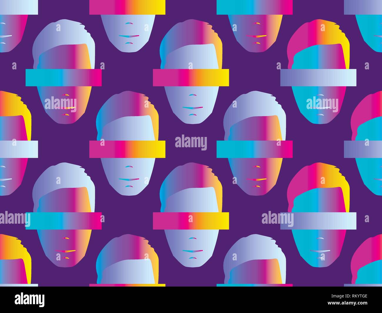Seamless pattern of male faces with gradient. Zine culture colorful ...