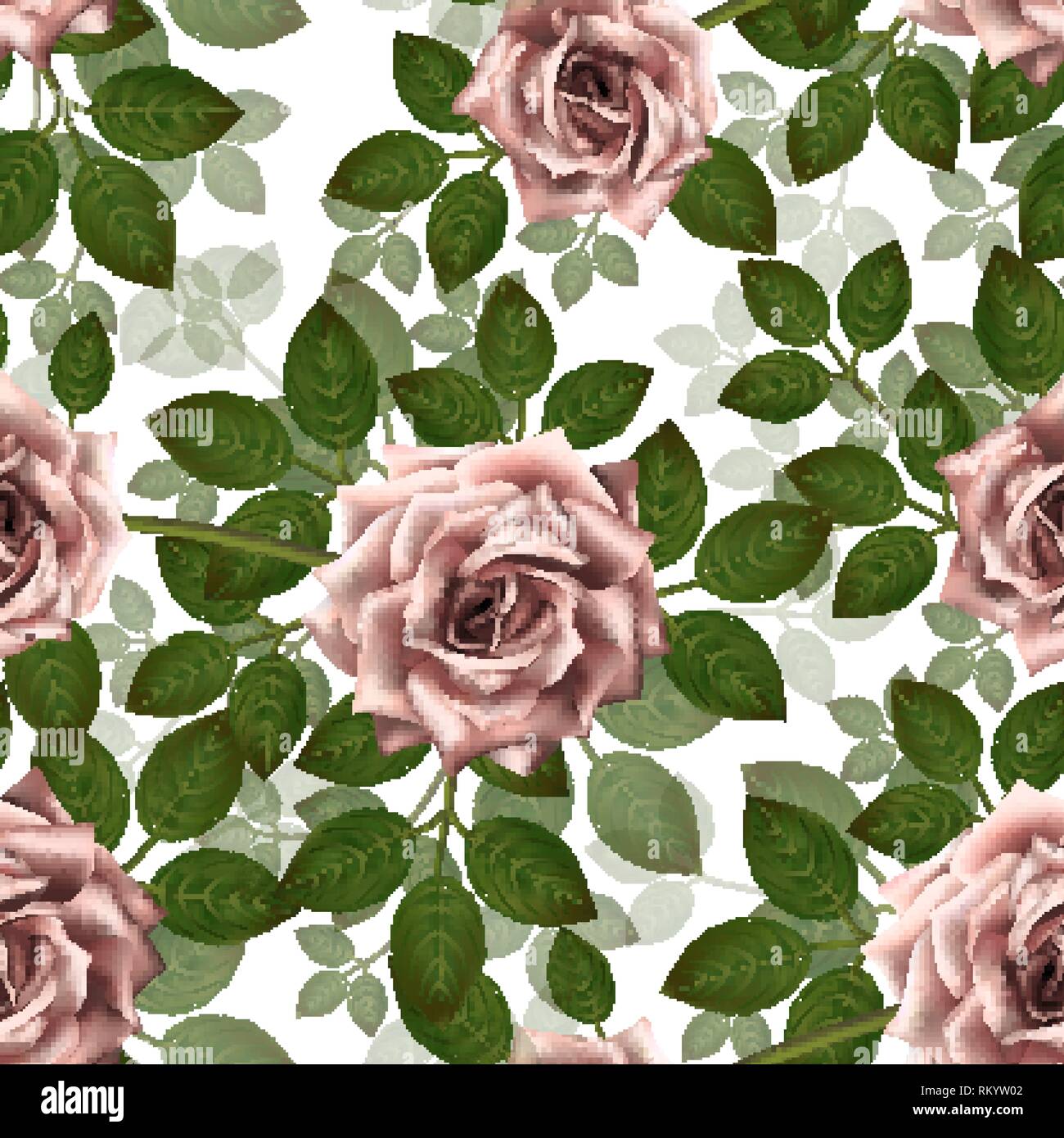 Seamless pattern with pink roses. Beautiful realistic flowers with ...