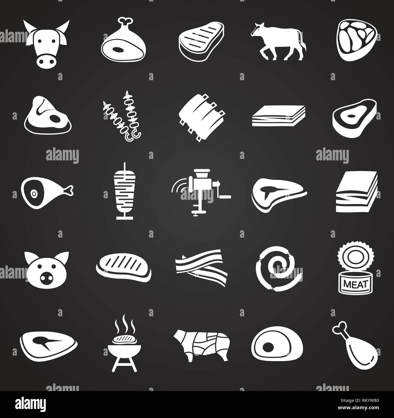 Meat icons set on black background for graphic and web design, Modern ...