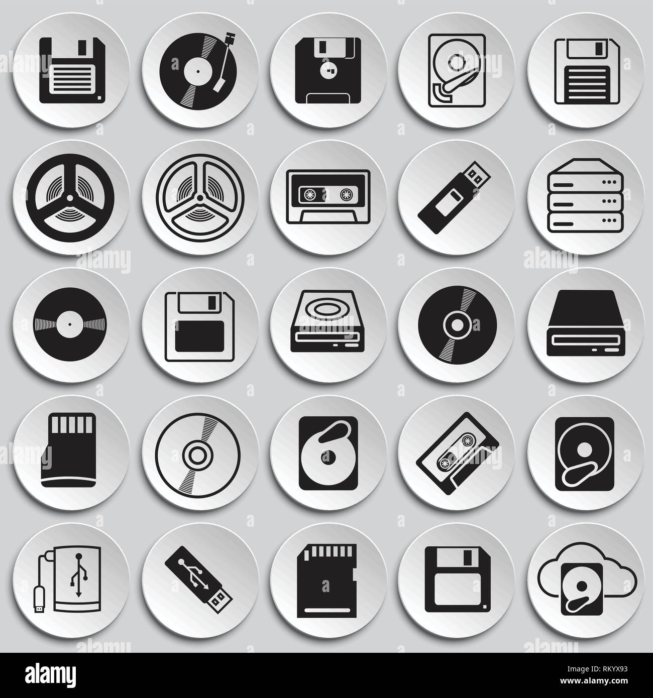 Data device icons set on plates background for graphic and web design ...