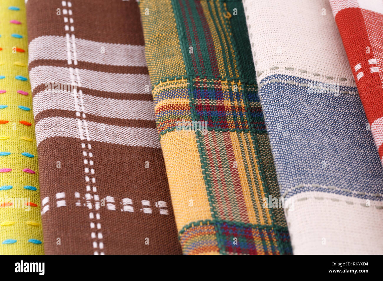 Colorful kitchen towels closeup picture Stock Photo - Alamy