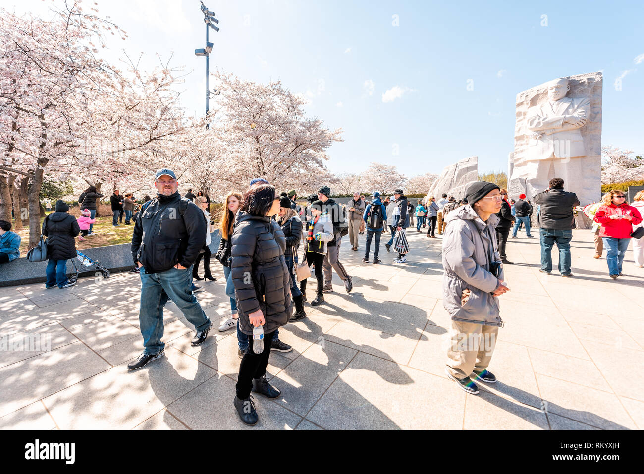 Washington DC, USA - April 5, 2018: Tourists people many crowd walking ...