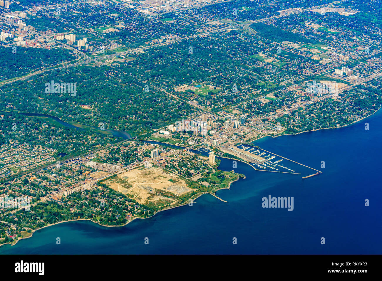 Aerial view of the Port Credit in Mississauga area cityscape at Canada ...