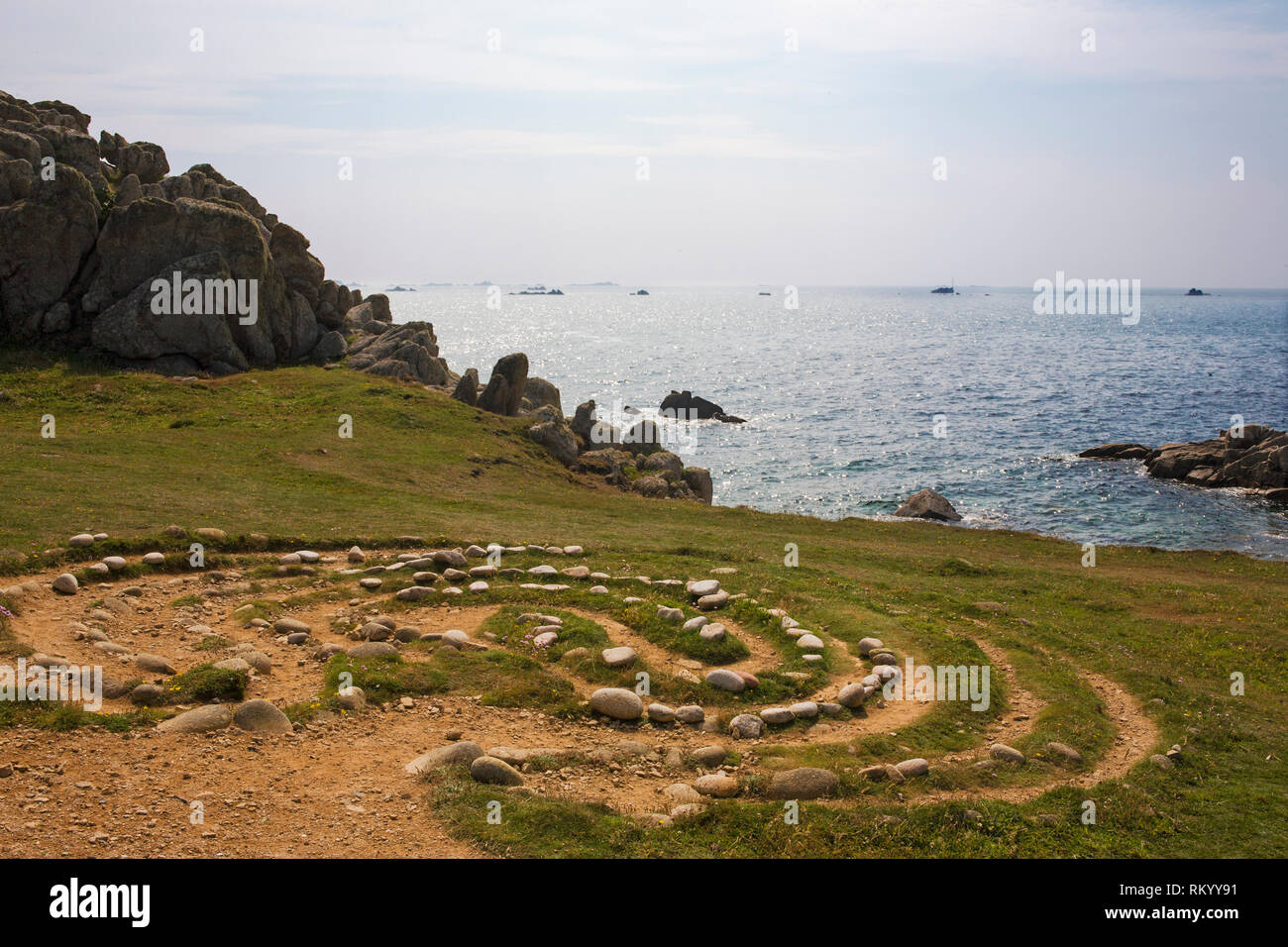 Old turf and stone maze called Troy Town Maze, Long Point, St. Agnes ...