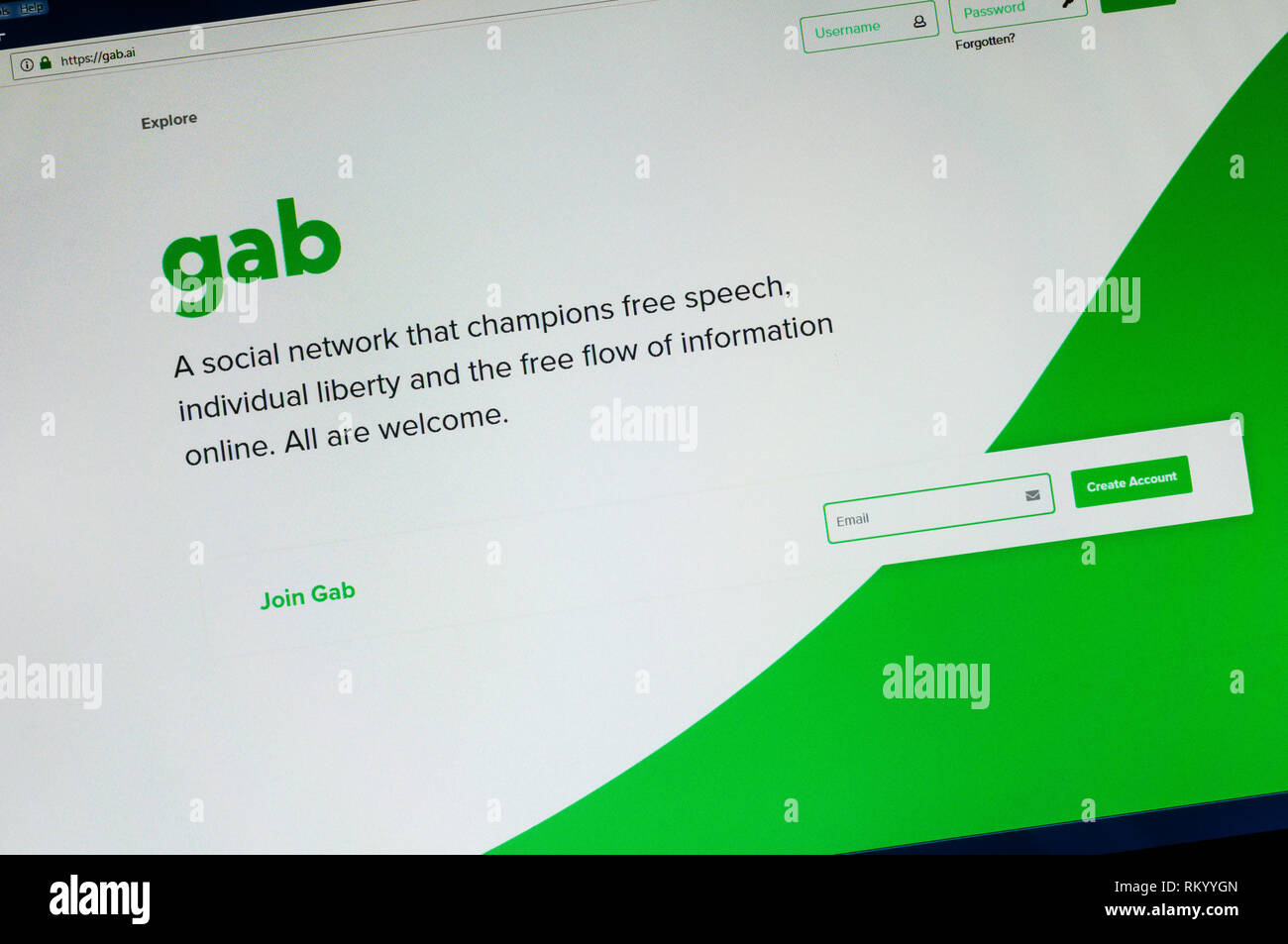 Home page of the Gab social network website. Usually associated with a ...