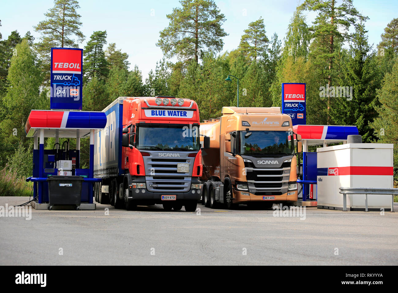Lempaala, Finland - August 27, 2018: Two Scania transport trucks on ...