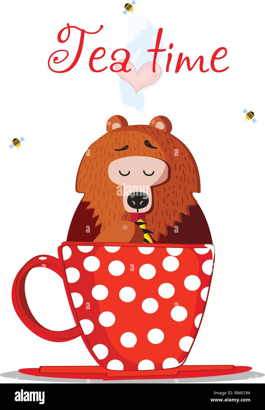 Tea Time Vector Illustration. Cute Cartoon Teddy Bear Character Sit In ...