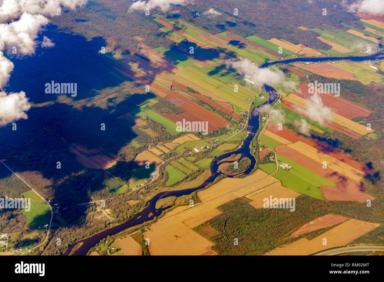 Aerial view of Sainte-Anne-de-la-Pérade area with fall color at Canada ...